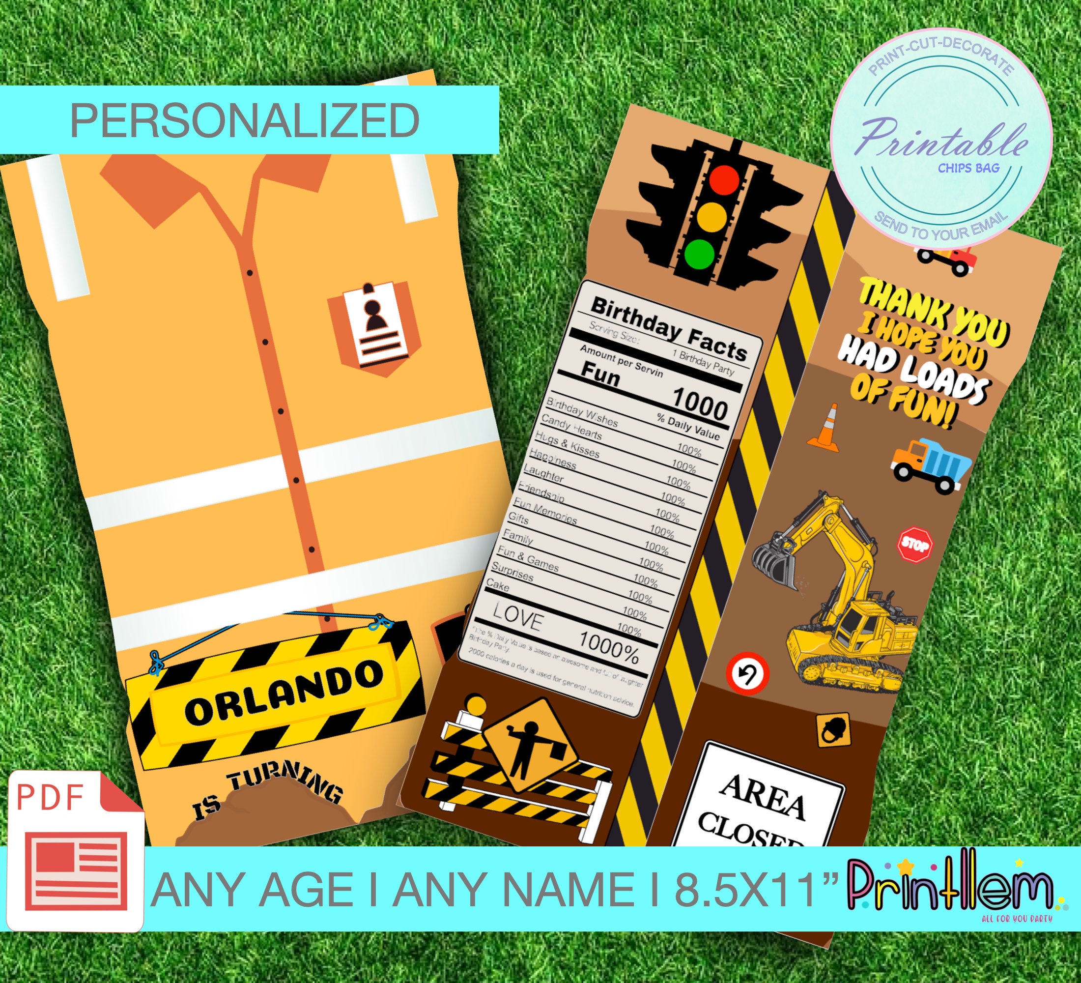 Construction Chip Bag Printable Truck Party Personalized Construction ...
