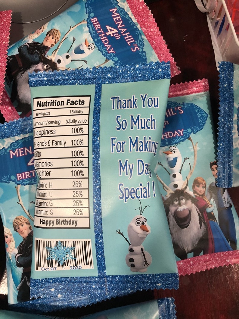 Frozen Birthday Custom Chip Bags Hershey Chocolate Bar - Etsy
