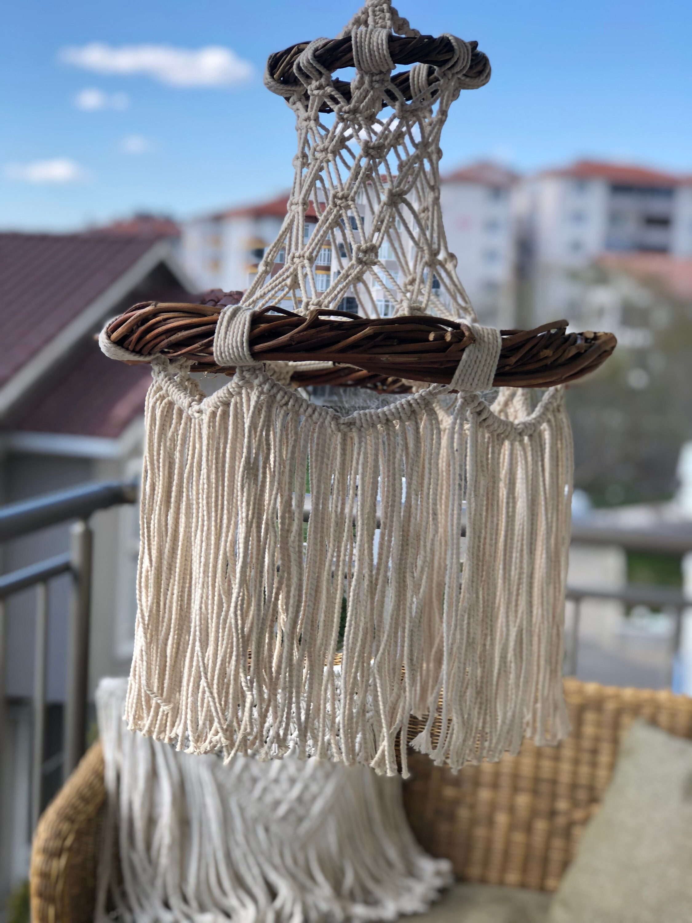 Wooden Macrame Hanging Lamp Macrame Light Fixture Bohemian - Etsy