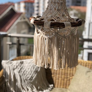 Wooden Macrame Hanging Lamp Macrame Light Fixture Bohemian - Etsy