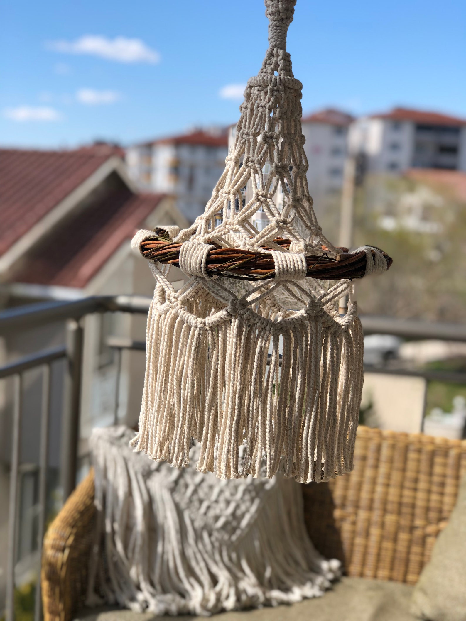 Wooden Macrame Hanging Lamp Macrame Light Fixture Bohemian - Etsy