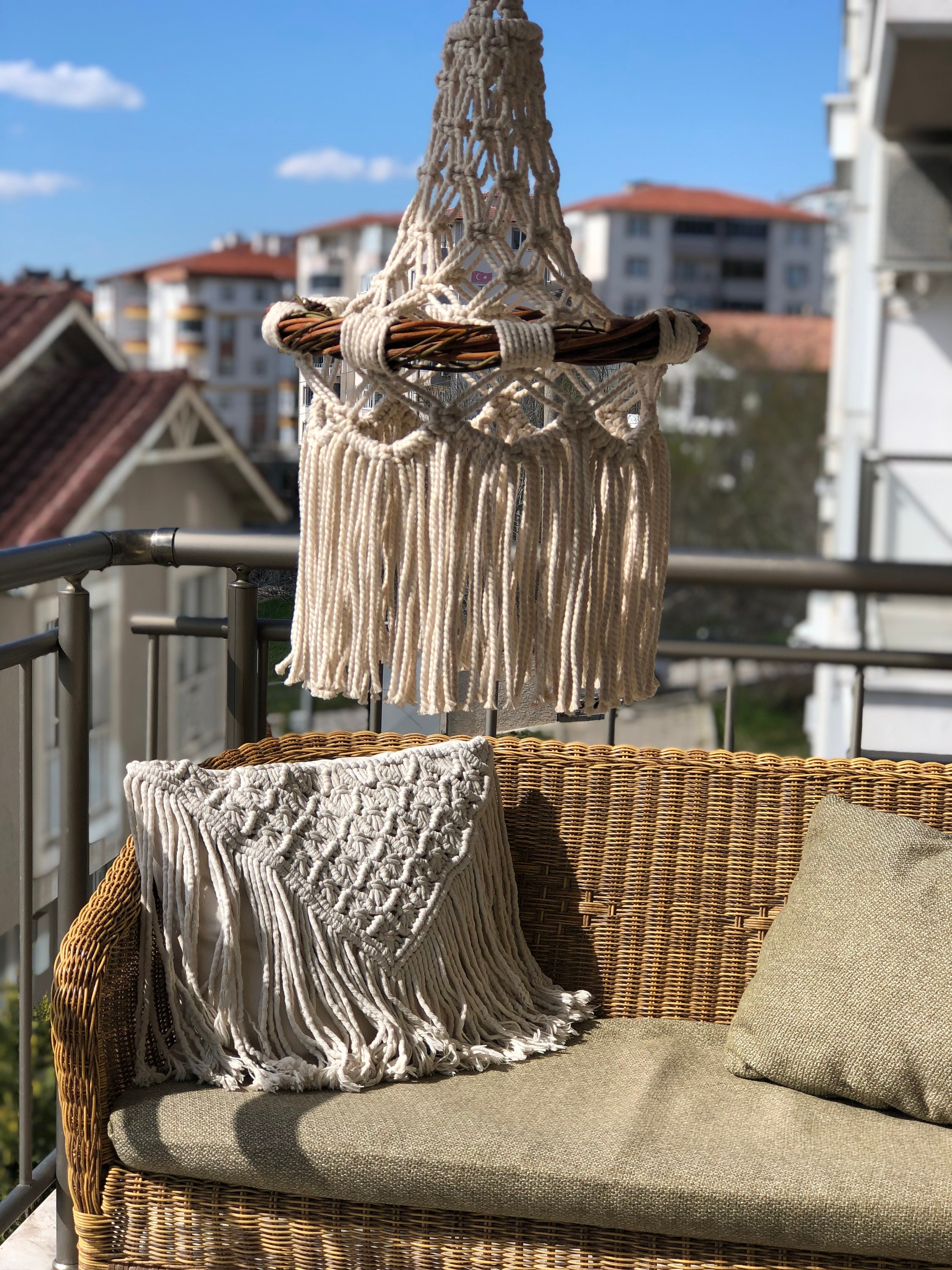 Wooden Macrame Hanging Lamp Macrame Light Fixture Bohemian - Etsy