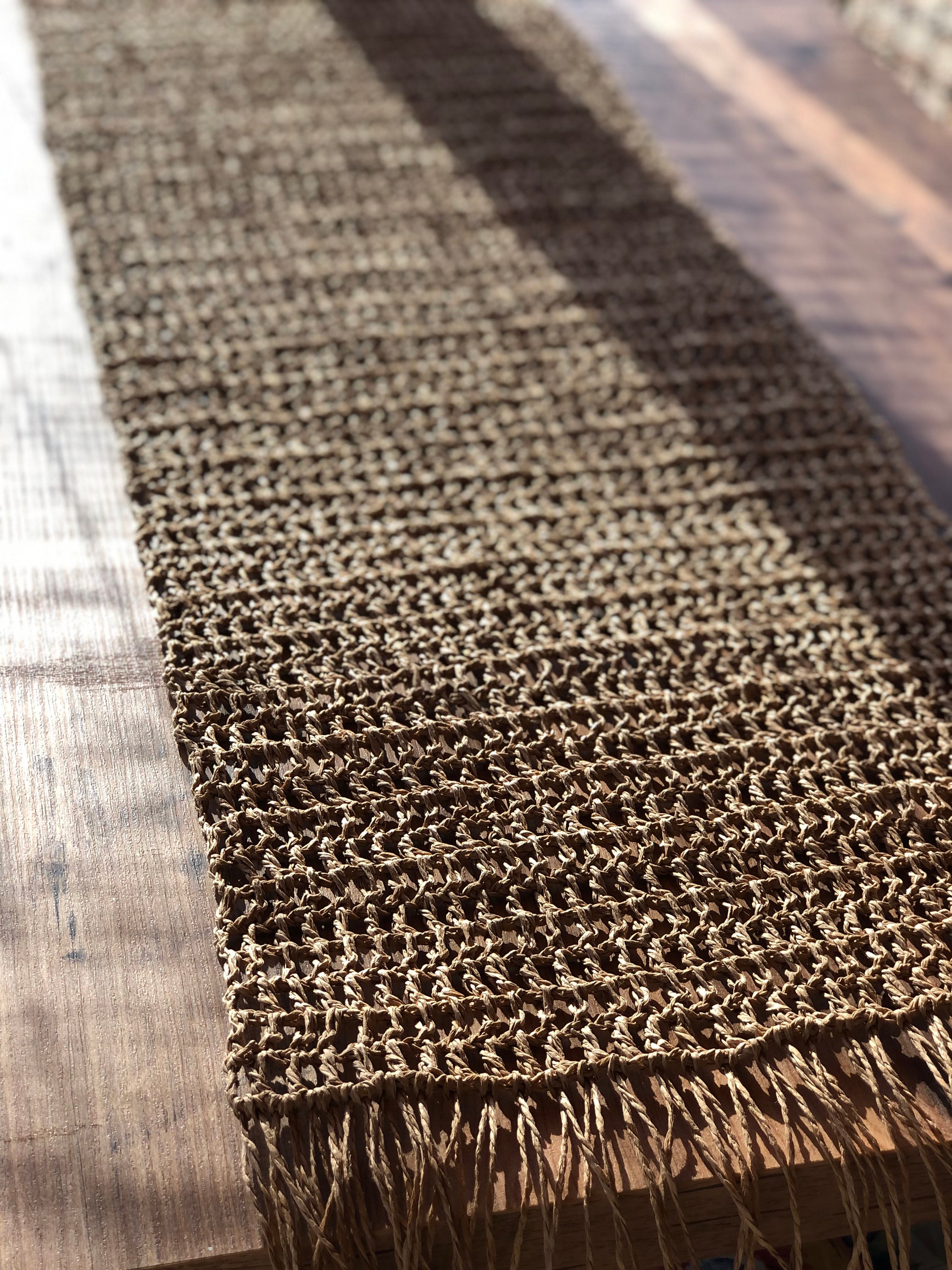 Crochet Table Runner Brown, Macrame Table Runner, Paper Rope, Farmhouse ...