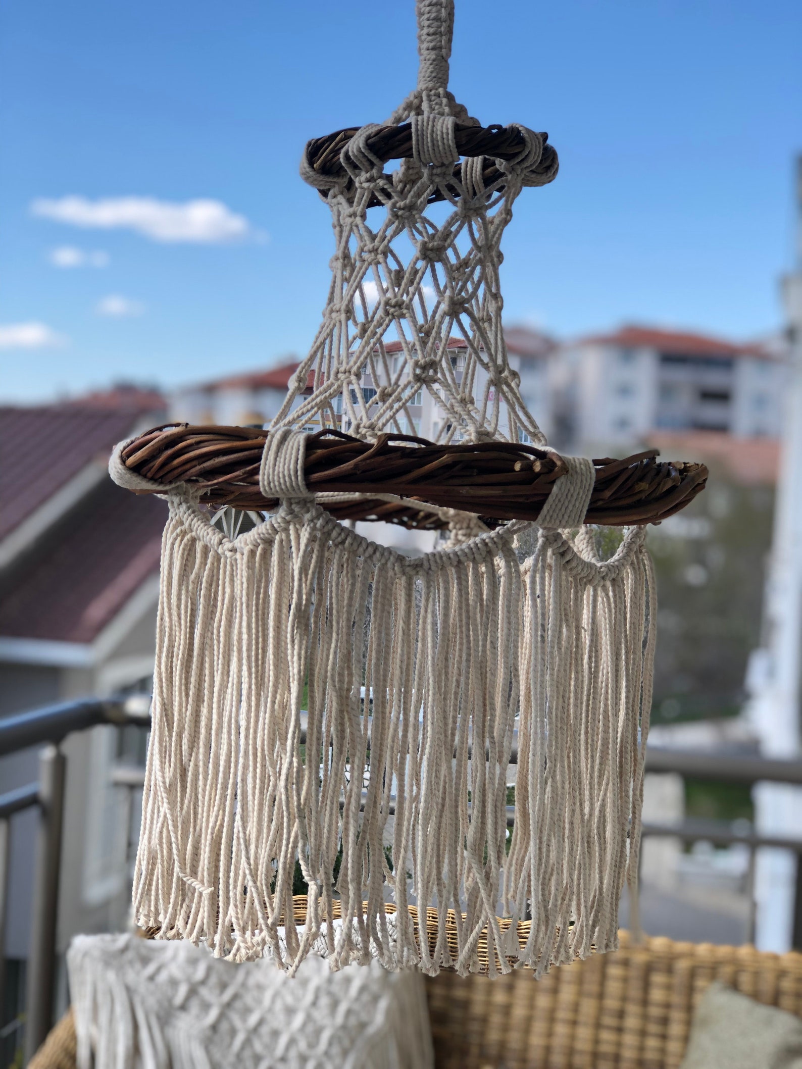 Wooden Macrame Hanging Lamp Macrame Light Fixture Bohemian - Etsy