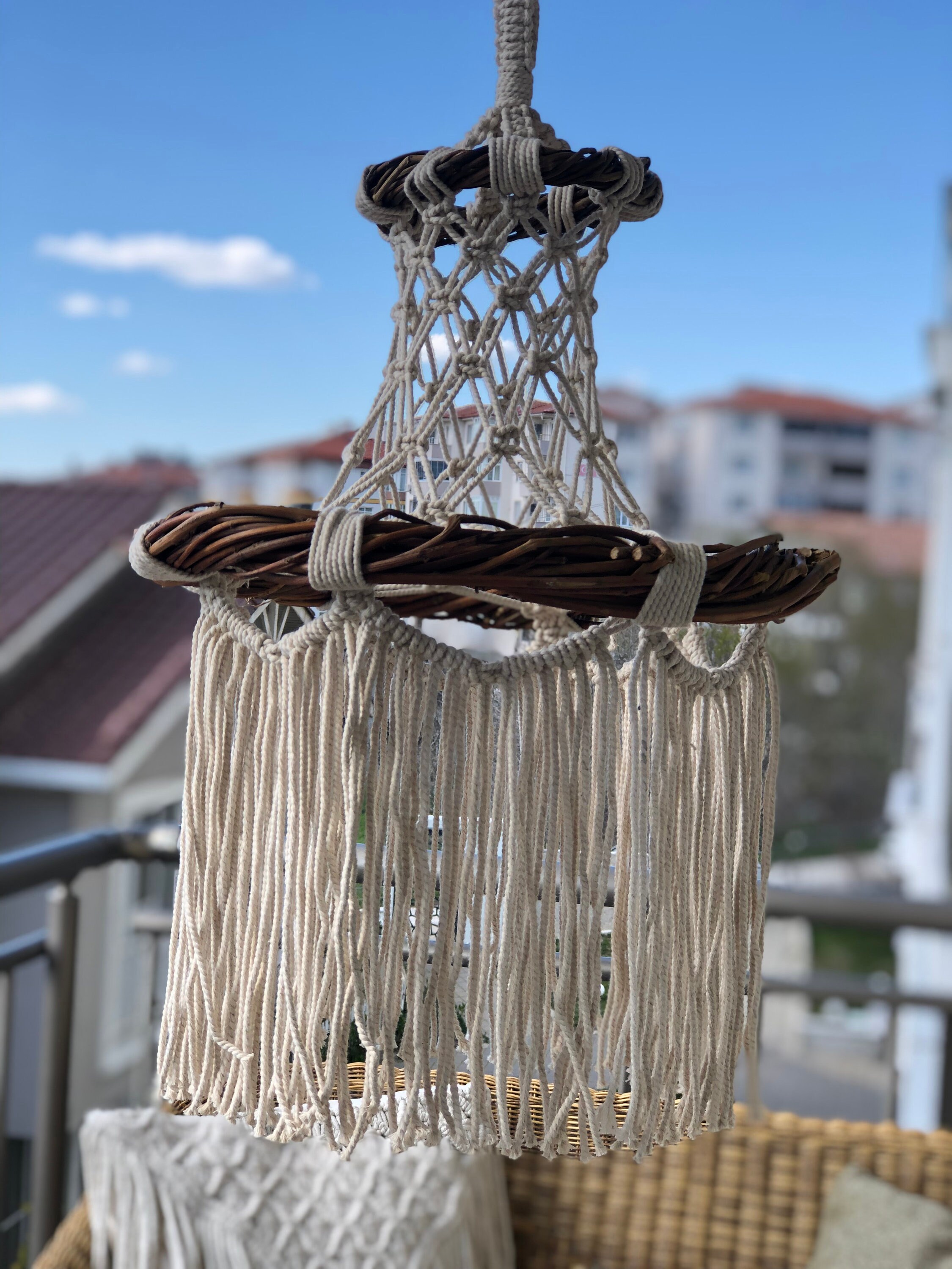 Wooden Macrame Hanging Lamp Macrame Light Fixture Bohemian - Etsy