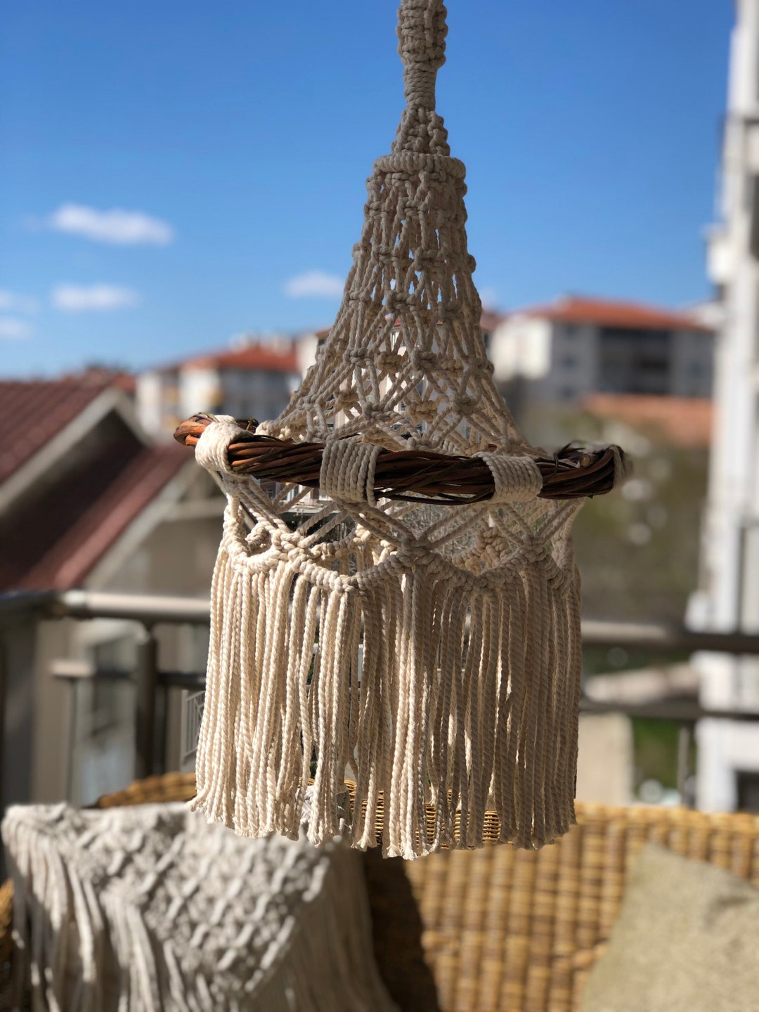 Wooden Macrame Hanging Lamp Macrame Light Fixture Bohemian - Etsy