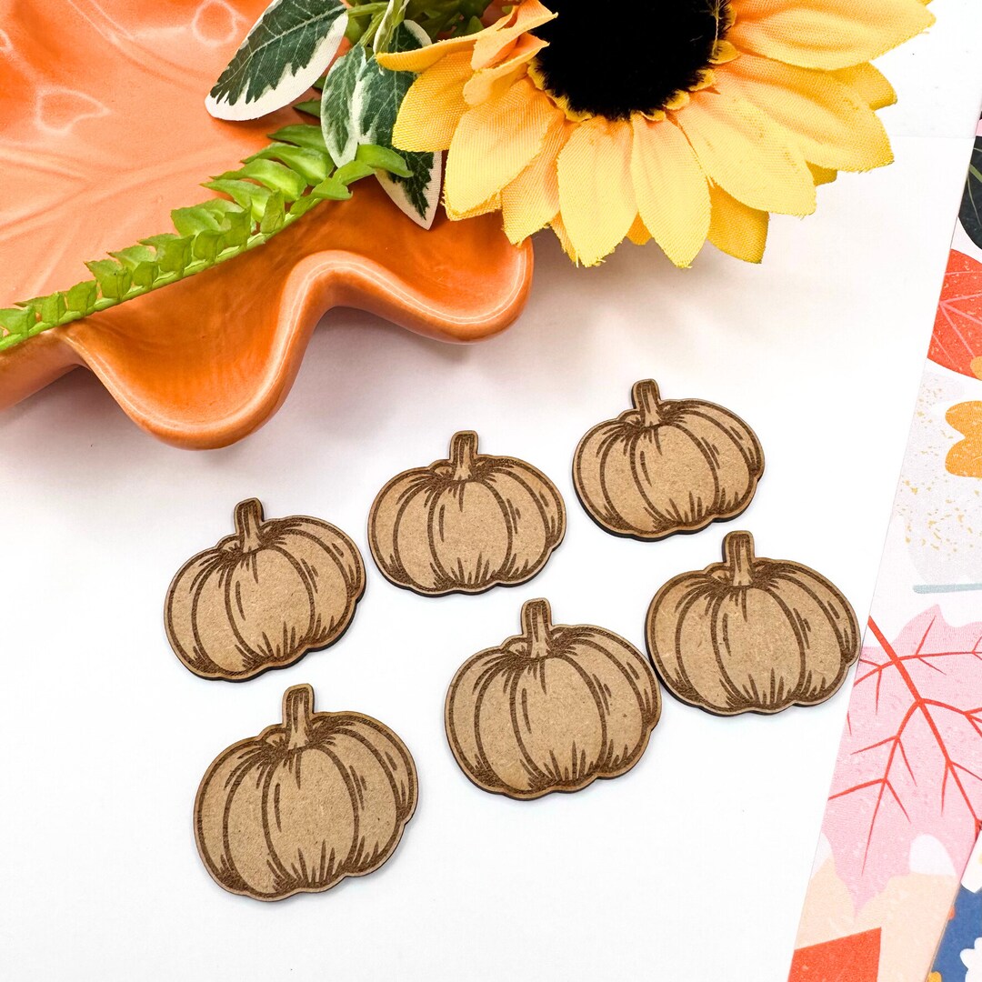 Six Wood Engraved Pumpkins| Engraved| Embellishment | for Scrapbooking ...