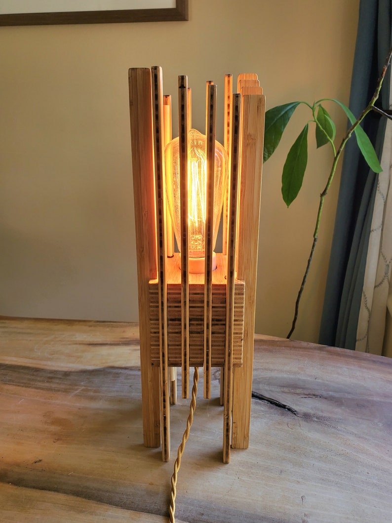 Architectural Table Lamp - Solid Bamboo - Vertical Fin Shade - Mid ...