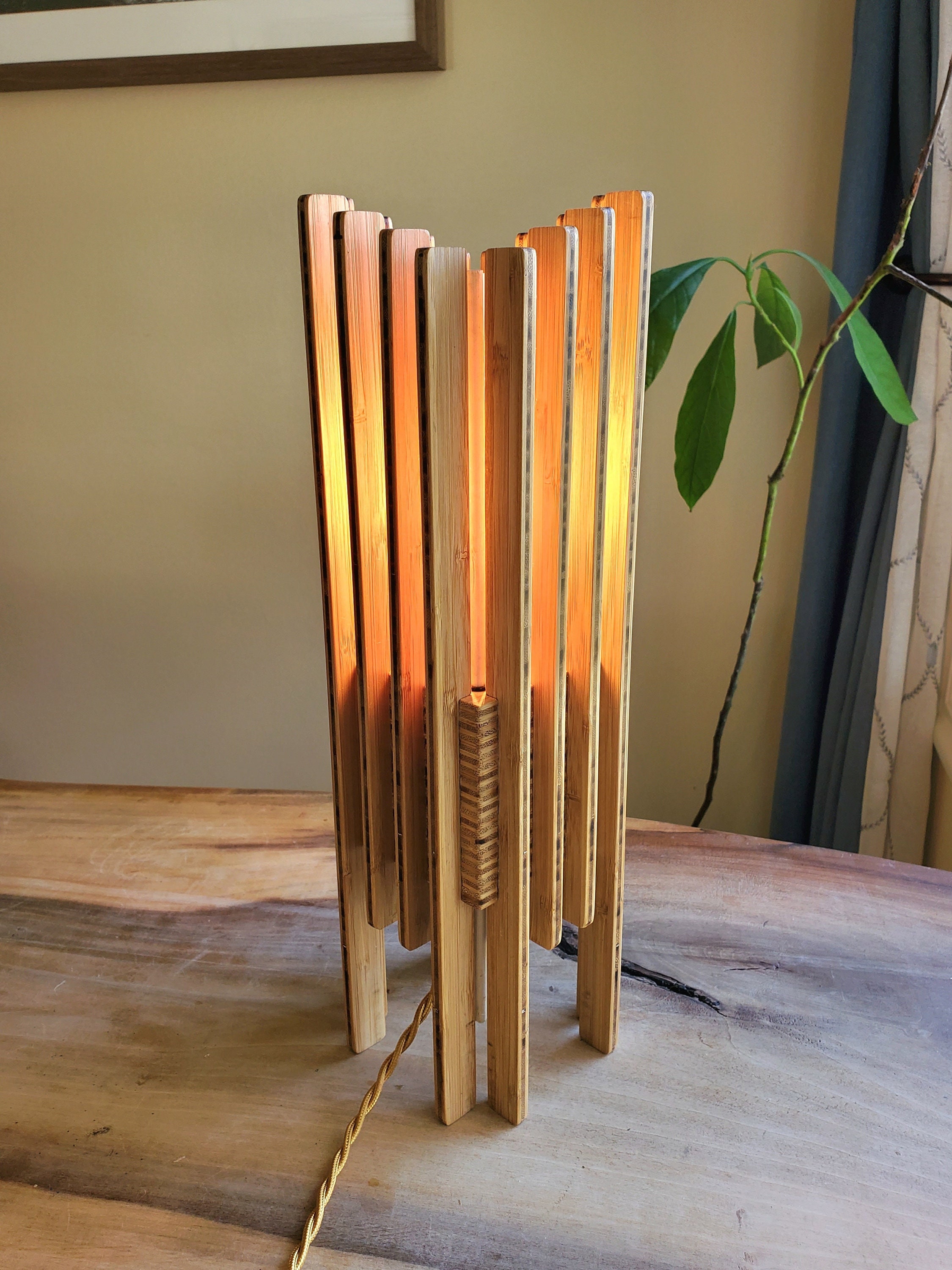 Architectural Table Lamp - Solid Bamboo - Vertical Fin Shade - Mid ...