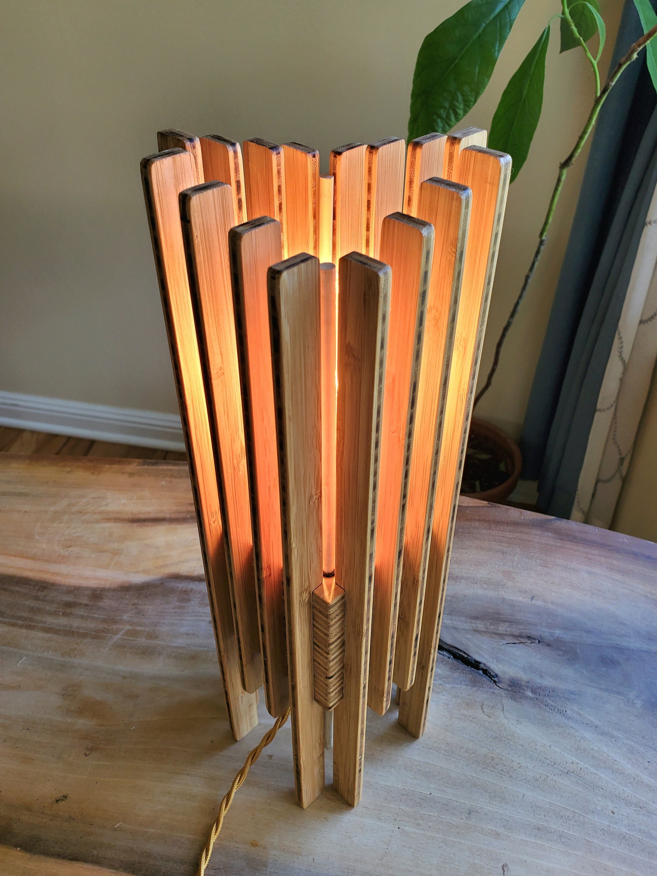 Architectural Table Lamp - Solid Bamboo - Vertical Fin Shade - Mid ...