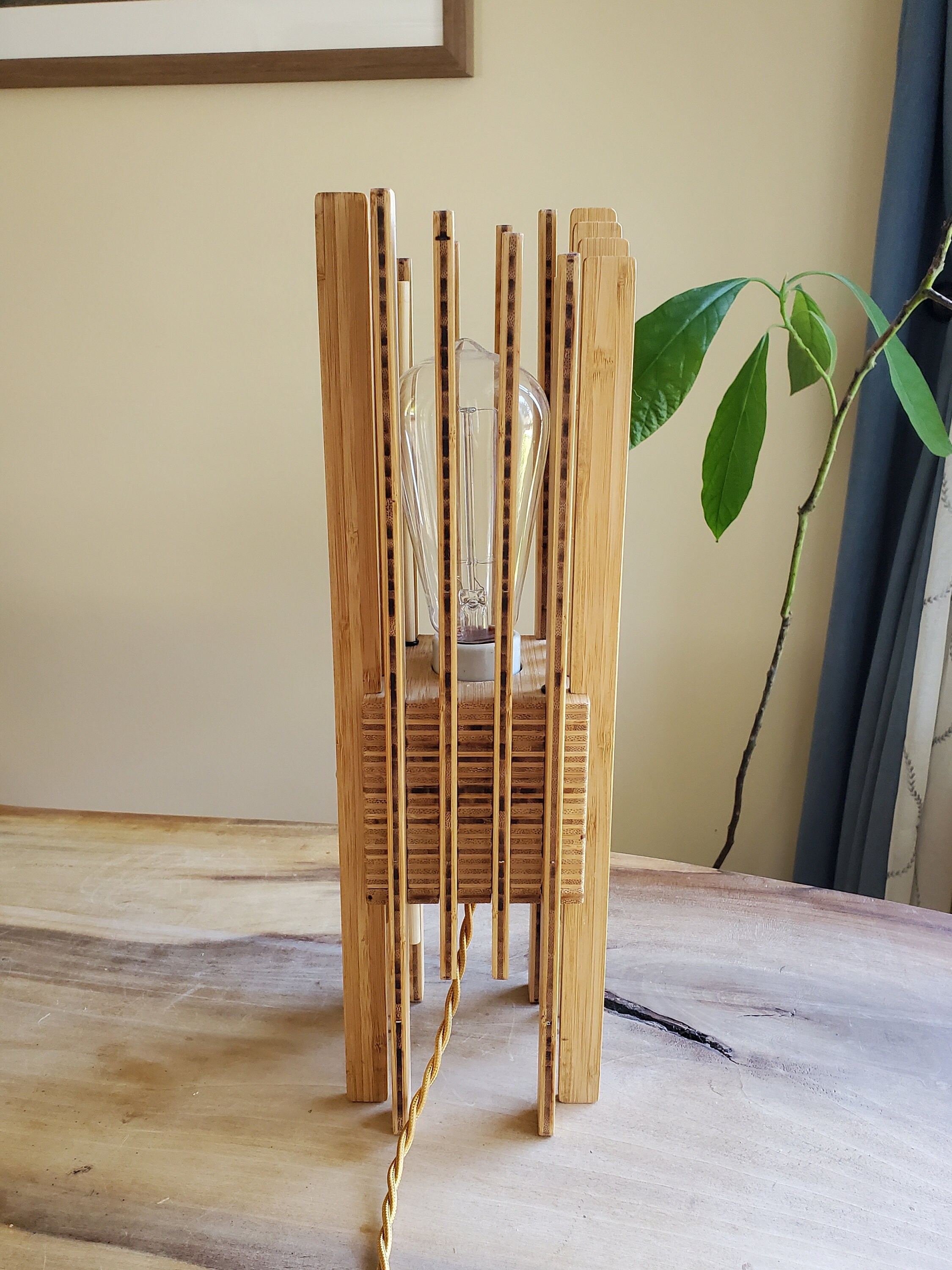 Architectural Table Lamp - Solid Bamboo - Vertical Fin Shade - Mid ...