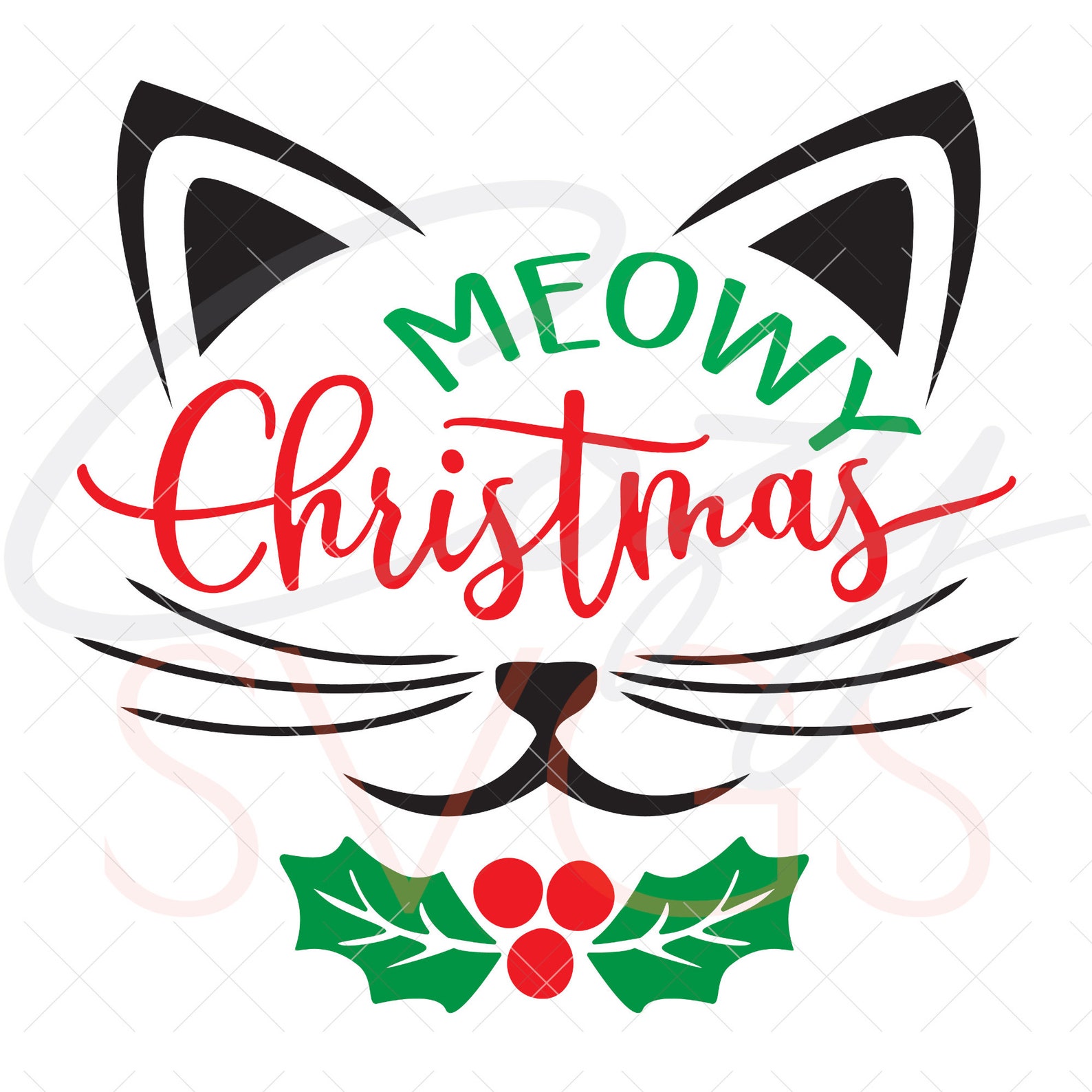 Meowy Christmas Svg Files Holly Cat Christmas Ornaments Svg Etsy