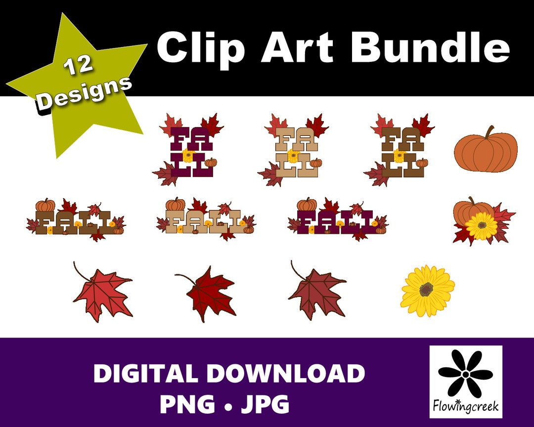 Fall Elements Clip Art Bundle Leaves, Pumpkin, Sunflower Designs ...