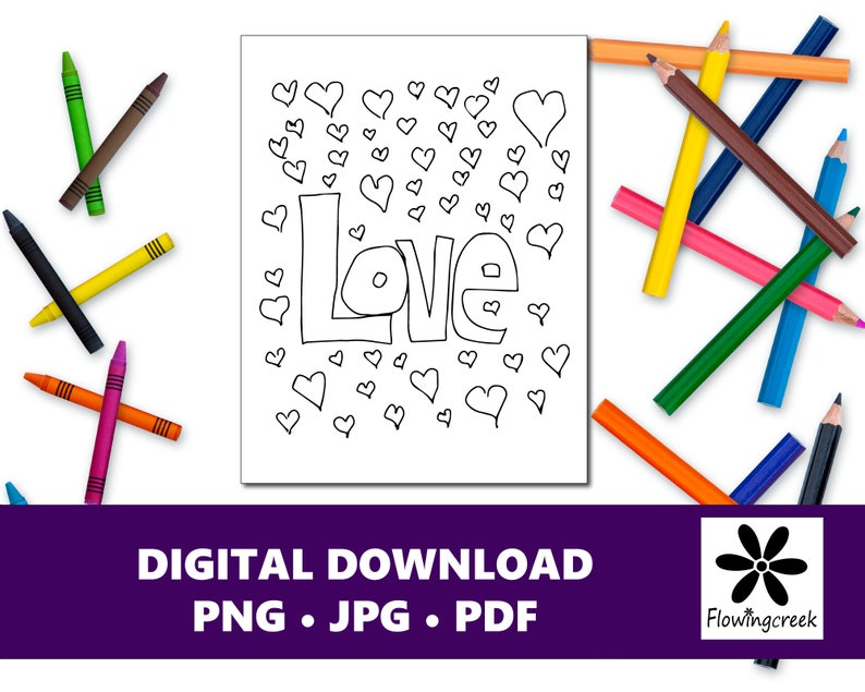 Love Hearts Printable Coloring Page, Valentine's Day, Classroom ...