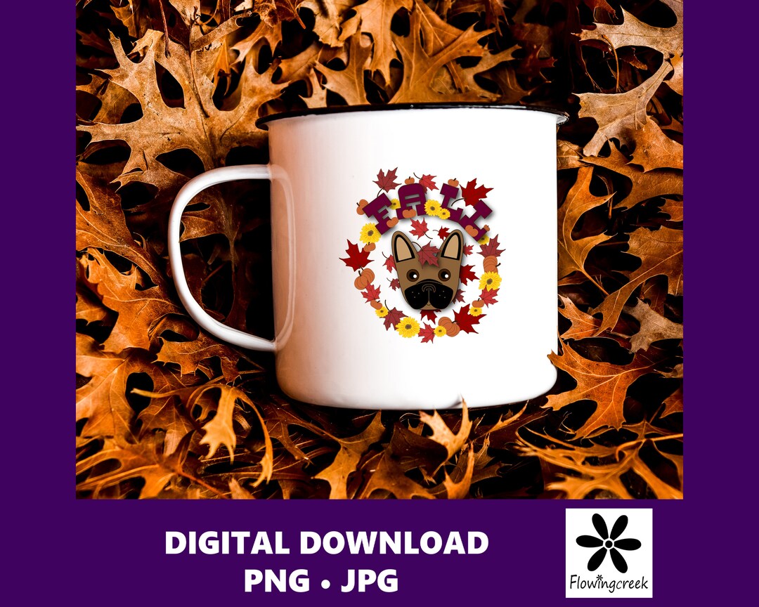 Fall French Bulldog Wreath Clip Art: Pumpkin, Sunflower (digital PNG ...