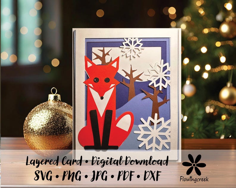 Winter Fox 3D Layered Card SVG DIY Greeting Card Digital Download - Etsy