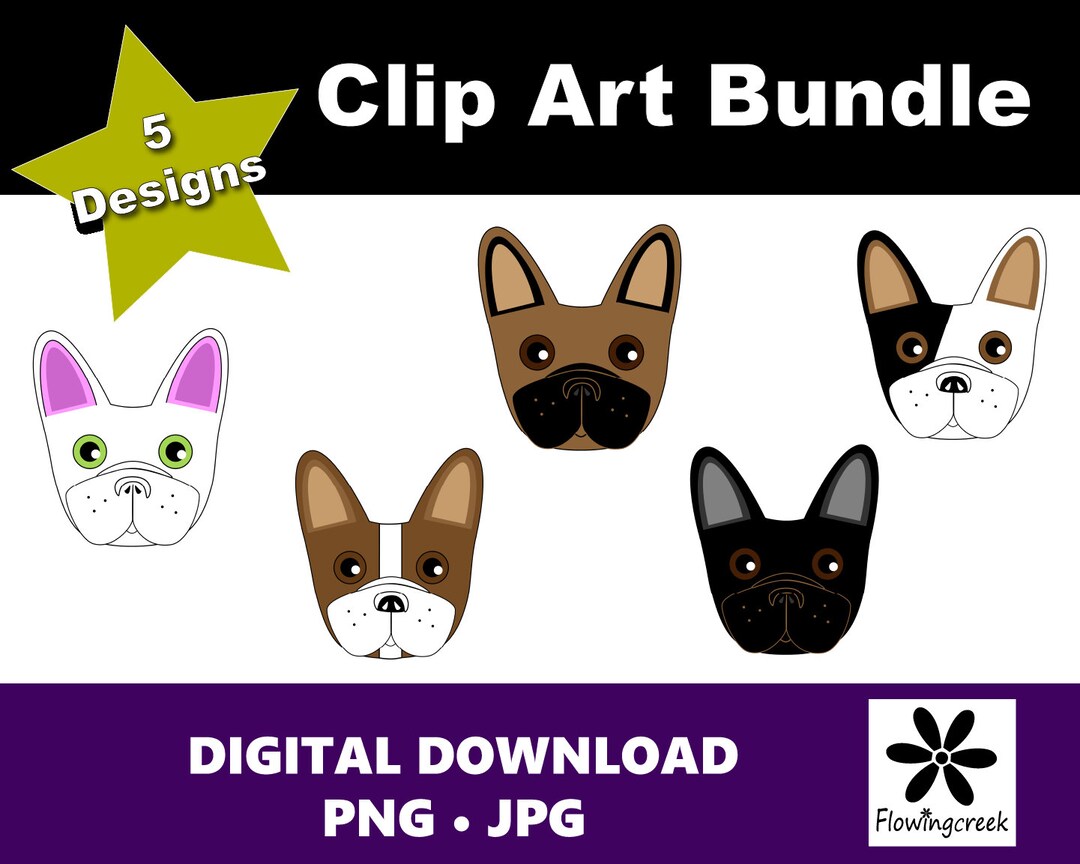 Frenchie Face Clip Art Bundle for Printing or Sublimation on Shirts ...