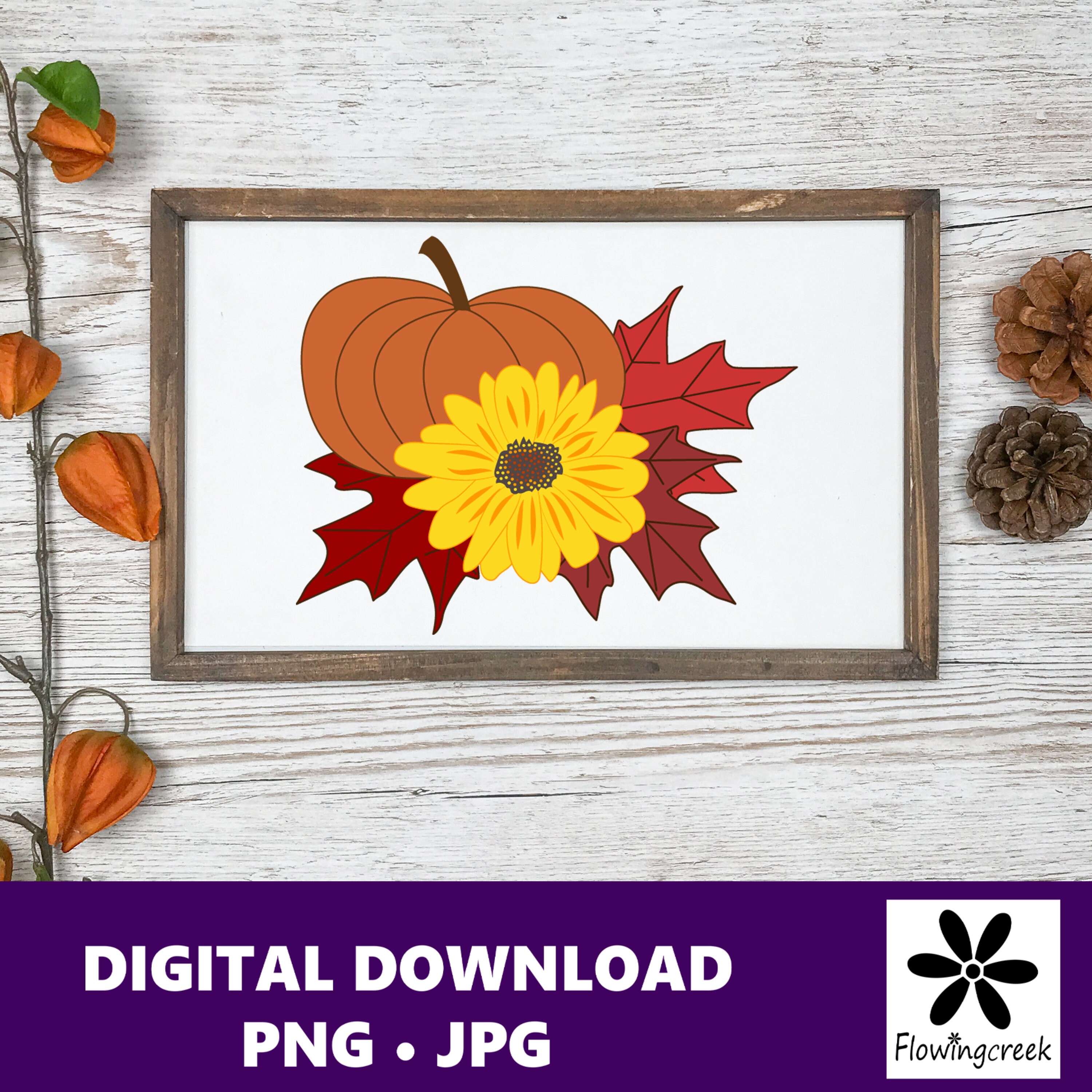 Fall Leaf, Pumpkin, and Sunflower Cluster Digital Clip Art File for ...