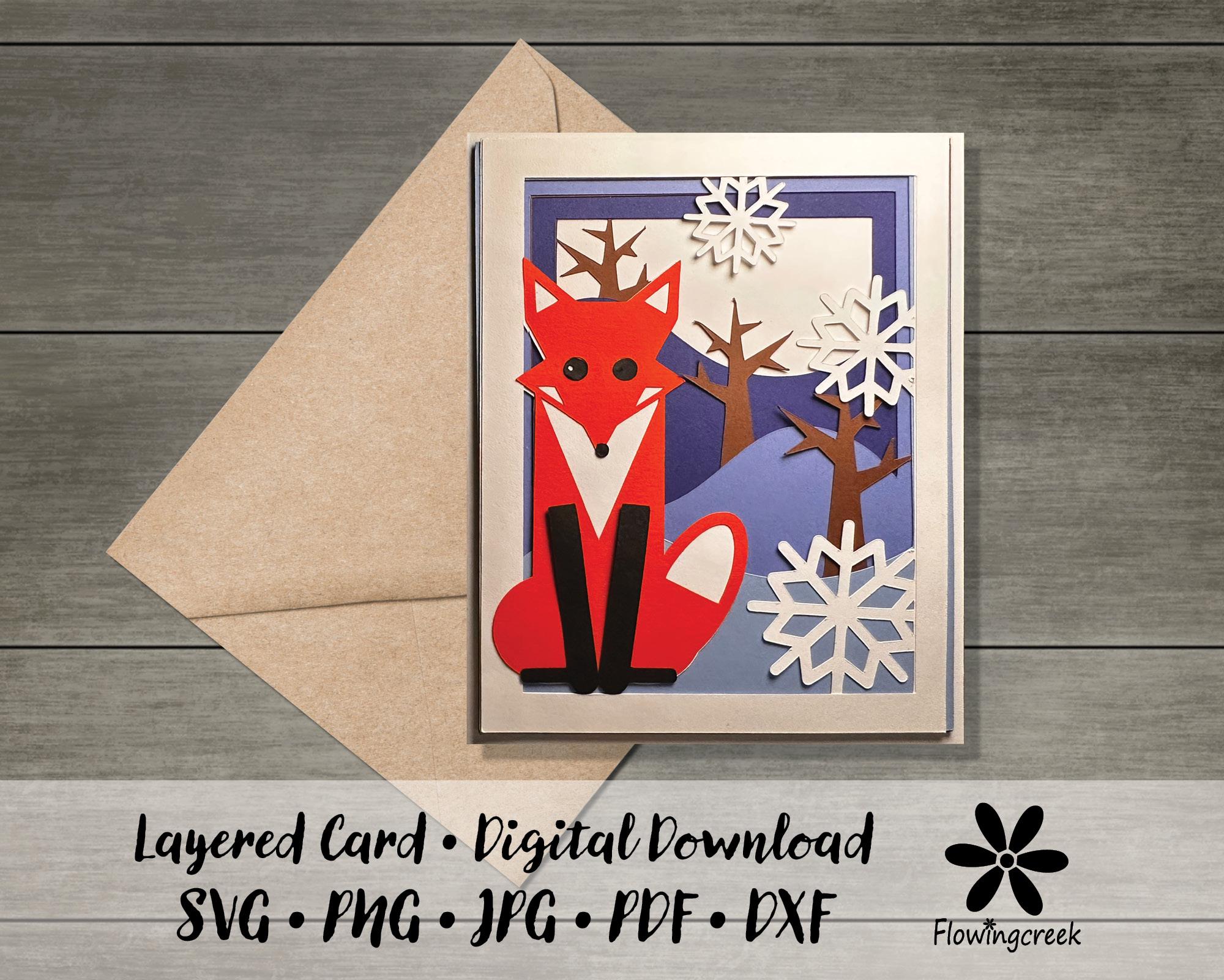 Winter Fox 3D Layered Card SVG DIY Greeting Card Digital Download - Etsy