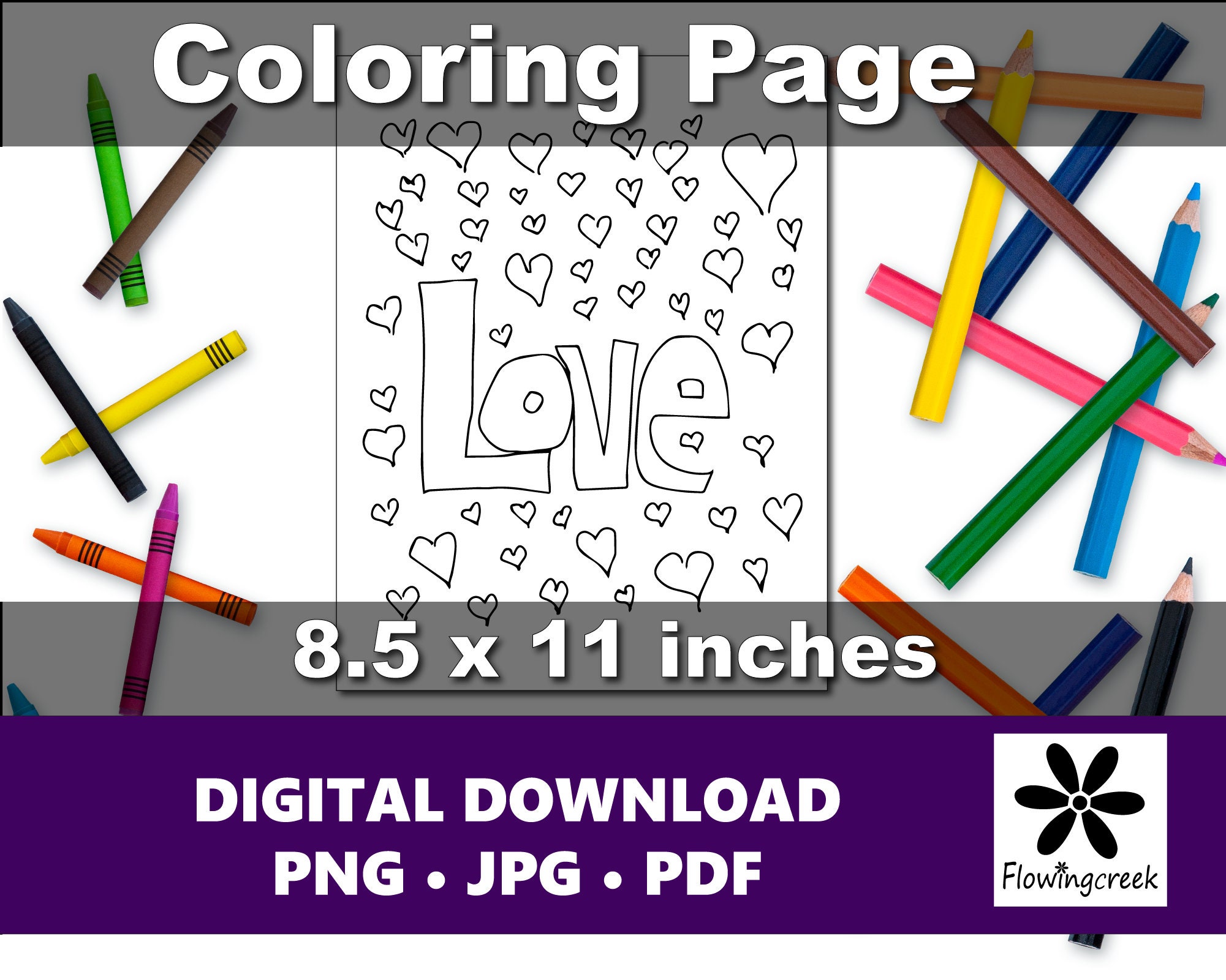 Love Hearts Printable Coloring Page, Valentine's Day, Classroom ...