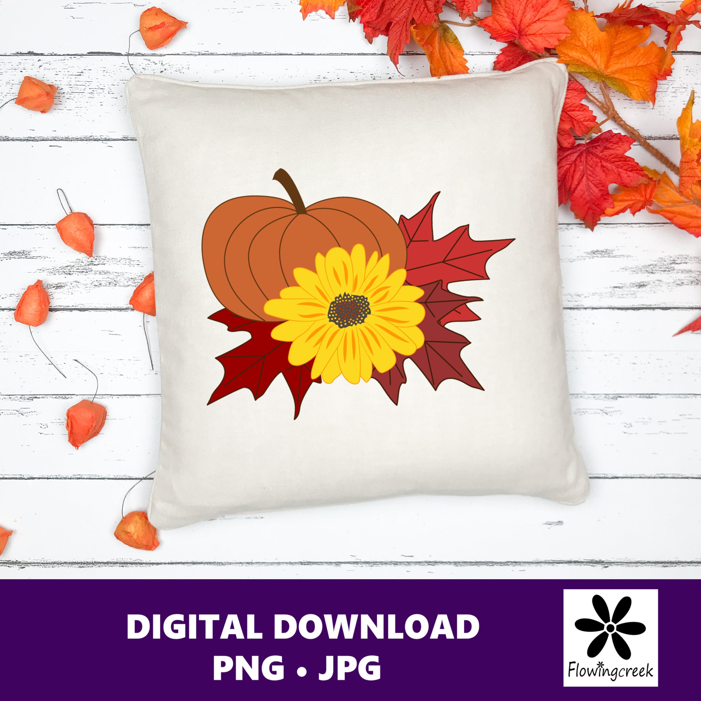 Fall Pumpkin Sunflower Leaf Cluster Clip Art Digital Download - Etsy