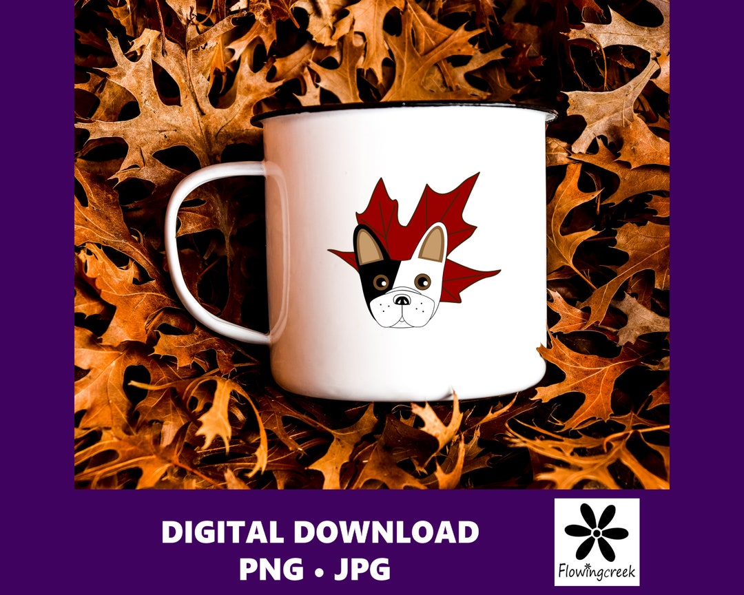 French Bulldog Fall Leaf Clip Art: Black and White Frenchie (digital ...