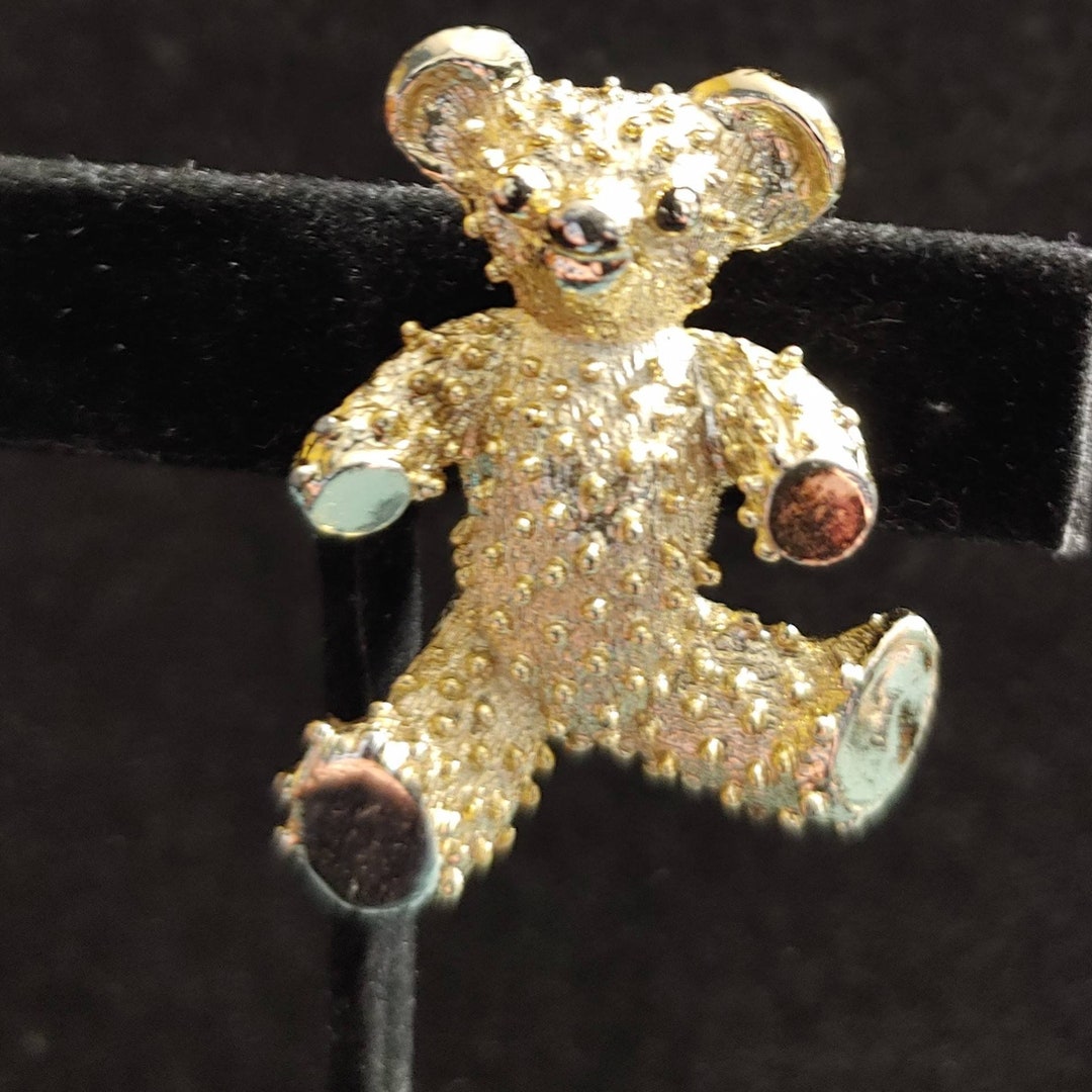 Vintage Gerry's Teddy Bear Pin/brooch. Goldtone Knobby Body With Shiny ...