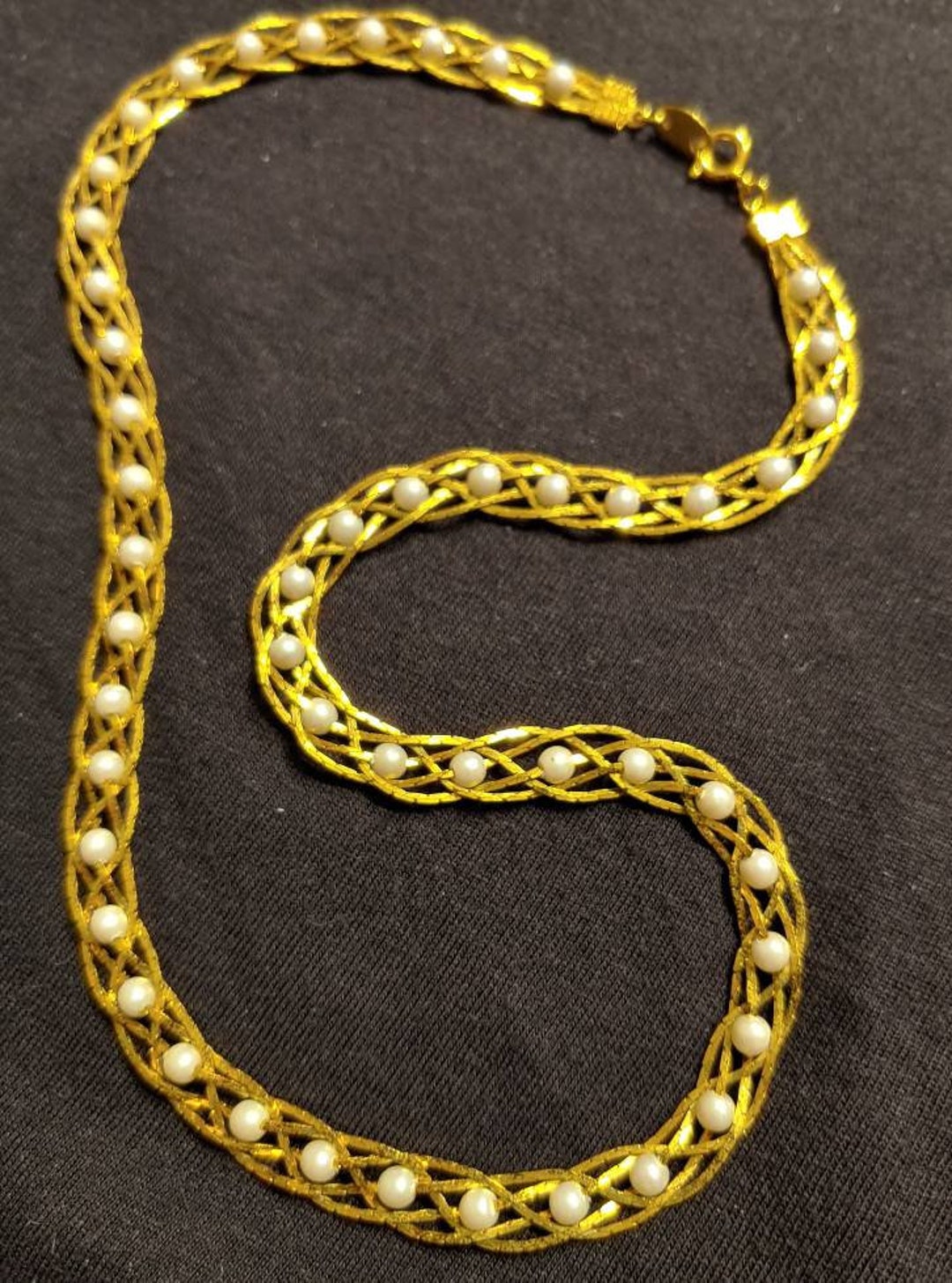 Vintage Avon Braided Goldtone Necklace With Faux Pearls. See-through 5 ...