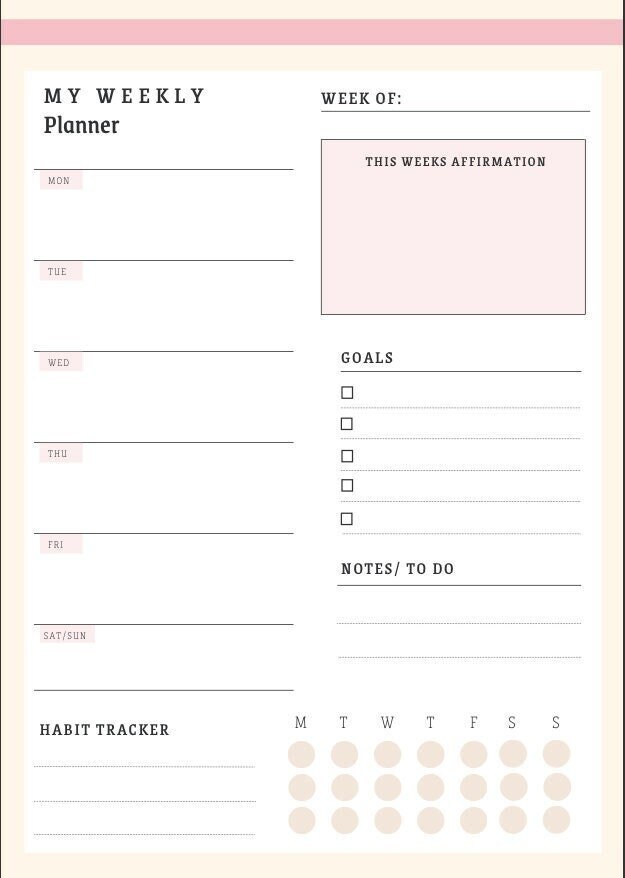 Weekly Planner With Habit Tracker - Etsy