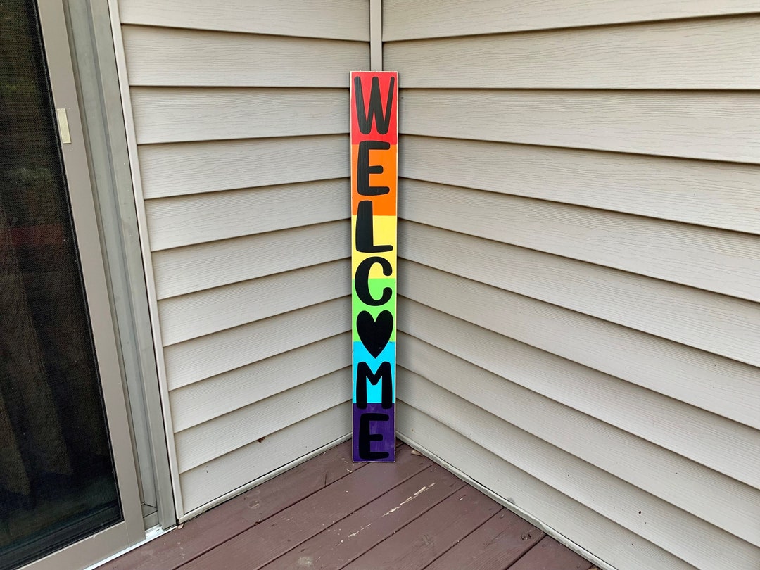Rainbow Welcome Porch Sign | Pride Outdoor | Welcome Sign | LGTBQ ...