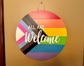 Rainbow Welcome Porch Sign | Pride Outdoor | Welcome Sign | LGTBQ ...