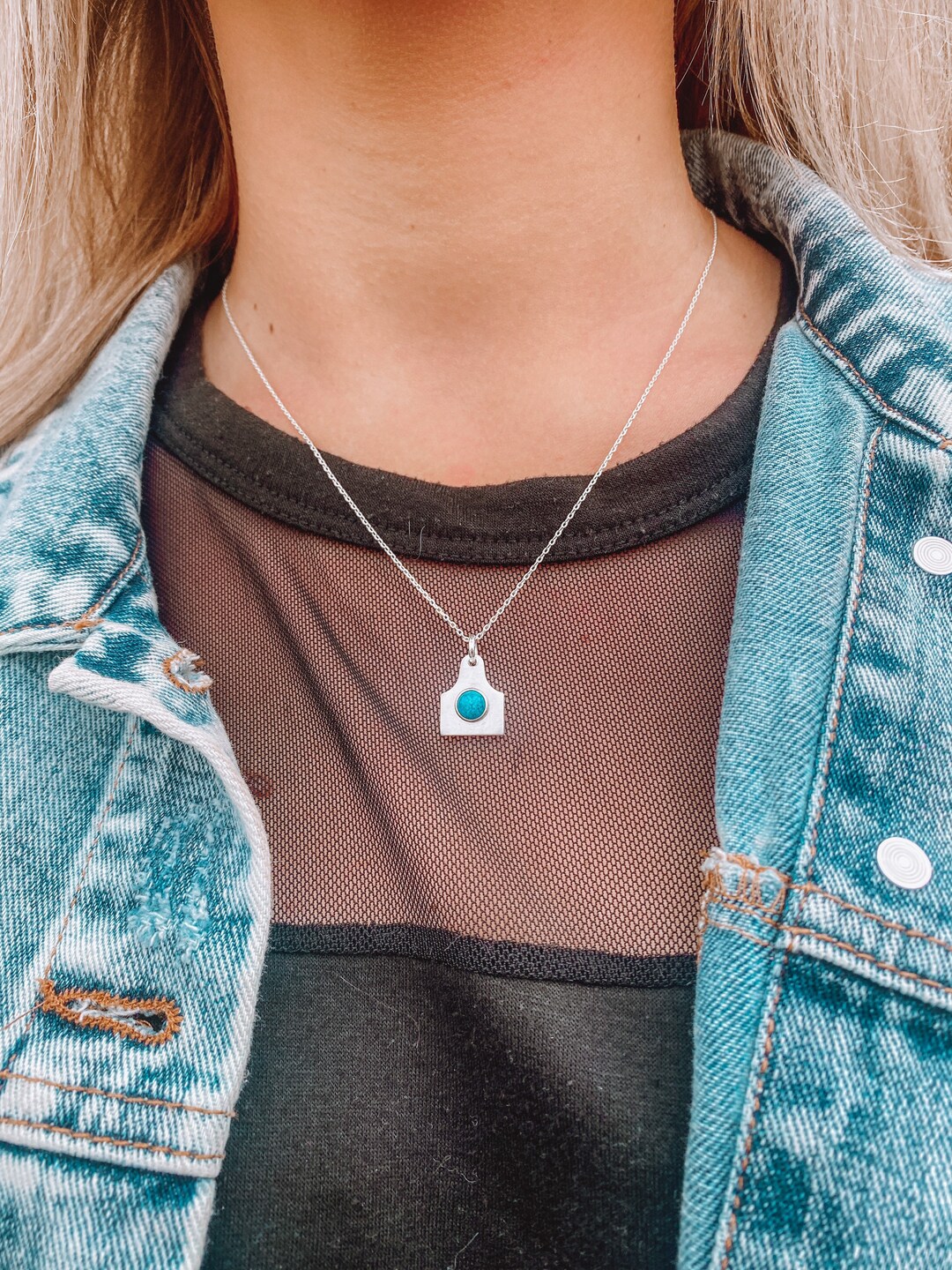 Turquoise Cattle Tag Necklace - Etsy