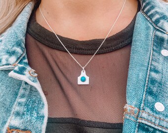 Tiny Turquoise Cattle Tag Initial Necklace Handstamped Western Necklace ...