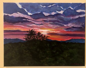 BLUE RIDGE Sunset Hand Painted Acrylic on Live Edge Wood - Etsy