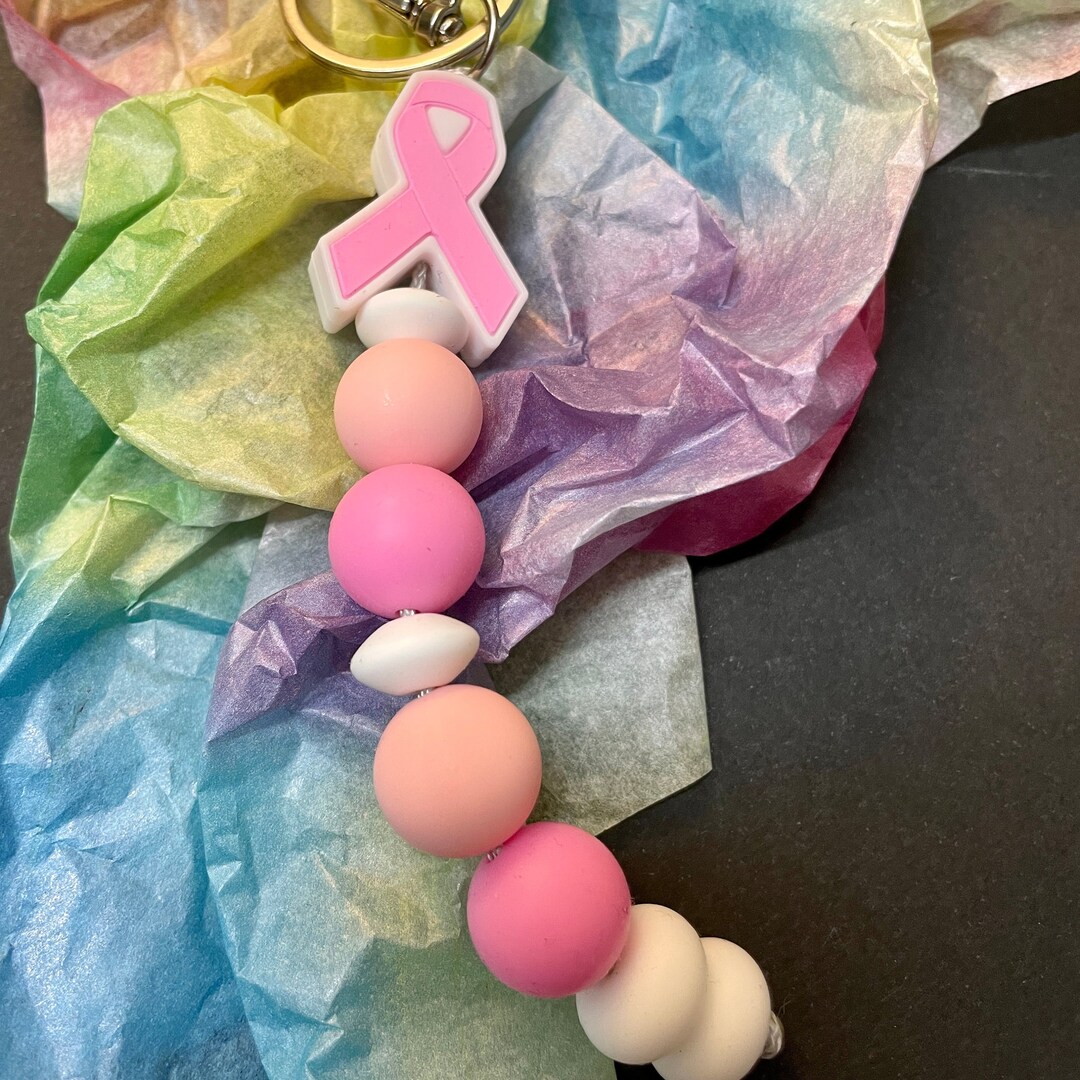 Breast Cancer Keychain/breast Cancer Silicone Bead - Etsy