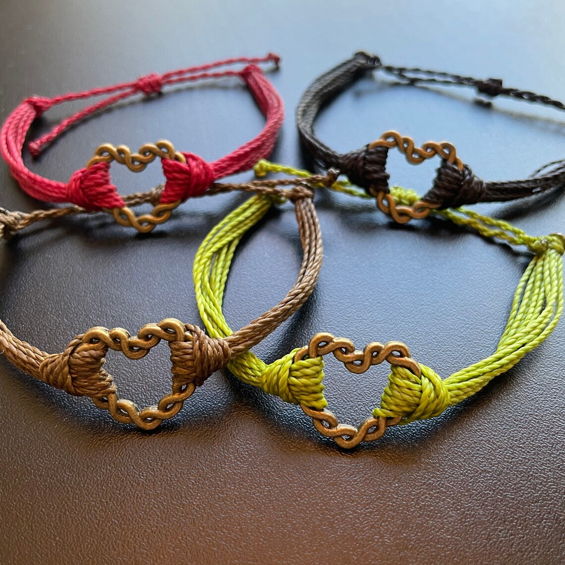 Open Heart Friendship Bracelet/ Heart Bracelet/ Waxed Polyester Cord ...
