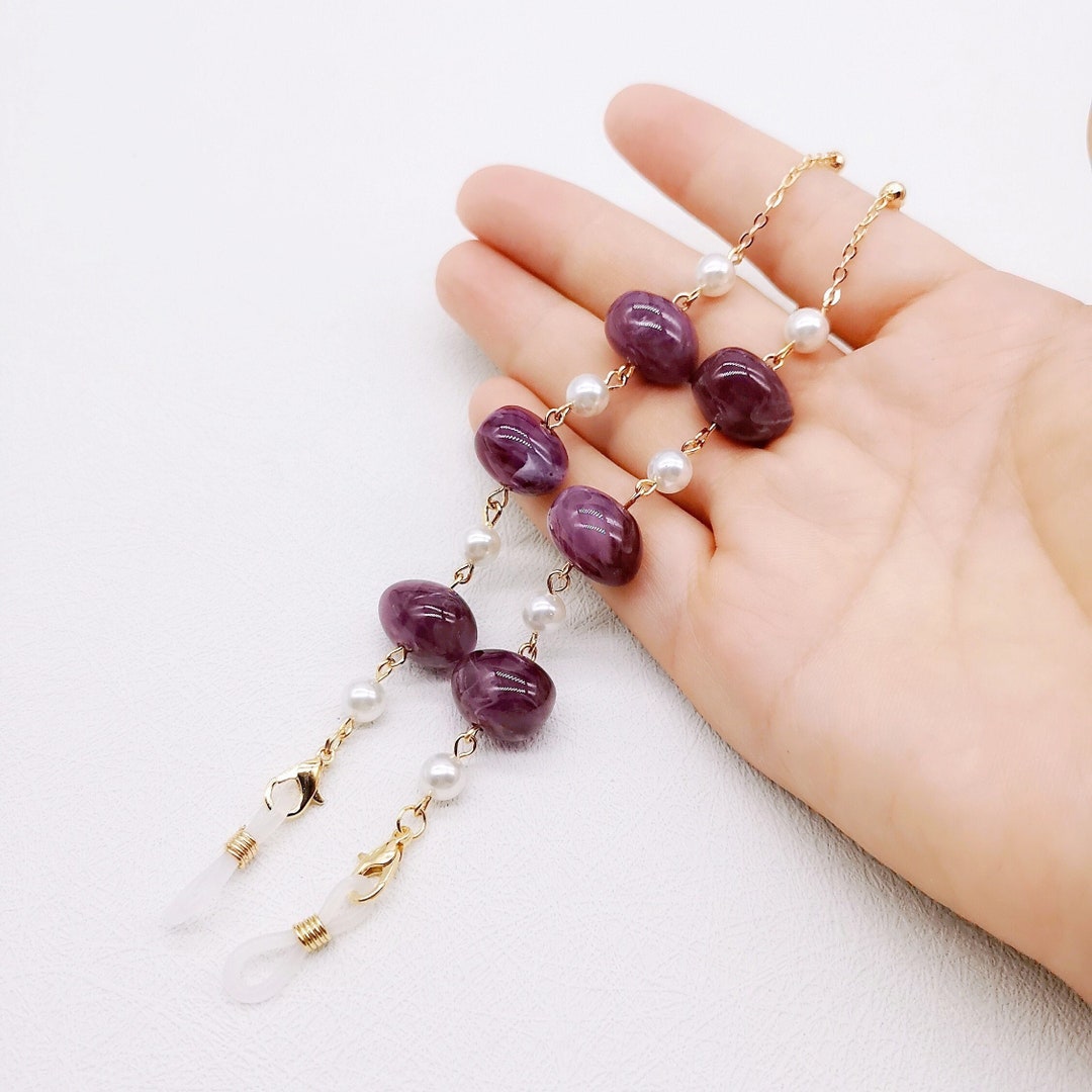 Purple Halo Stained Irregular Resin Beaded Glasses Chain/shell - Etsy