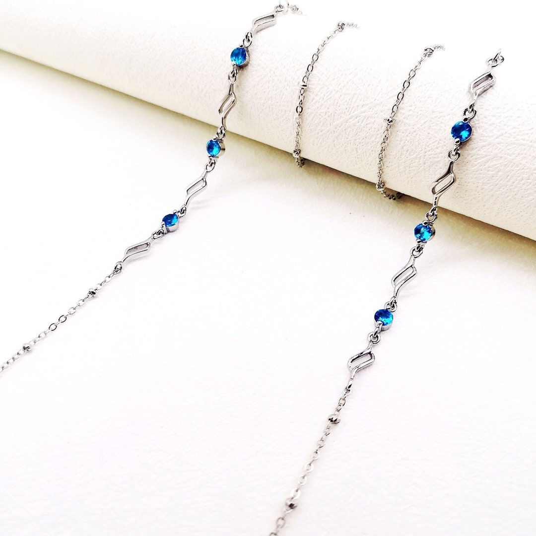 Blue Zircon Glasses Chain/women's Glasses Chain/glasses Chain/silver ...