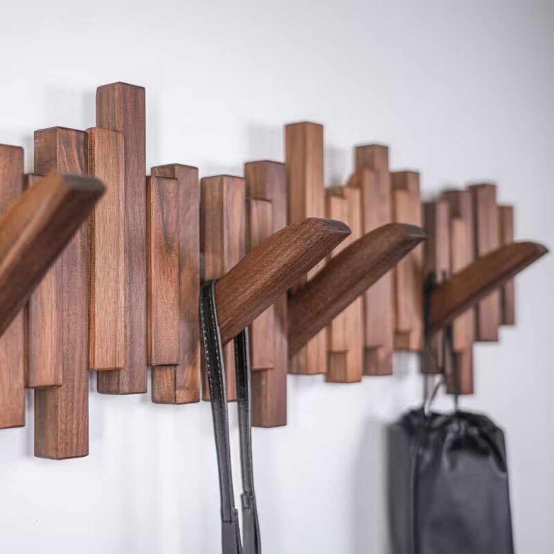 Black Walnut Wall Hanger With Folding Hook coat Rack Wall - Etsy