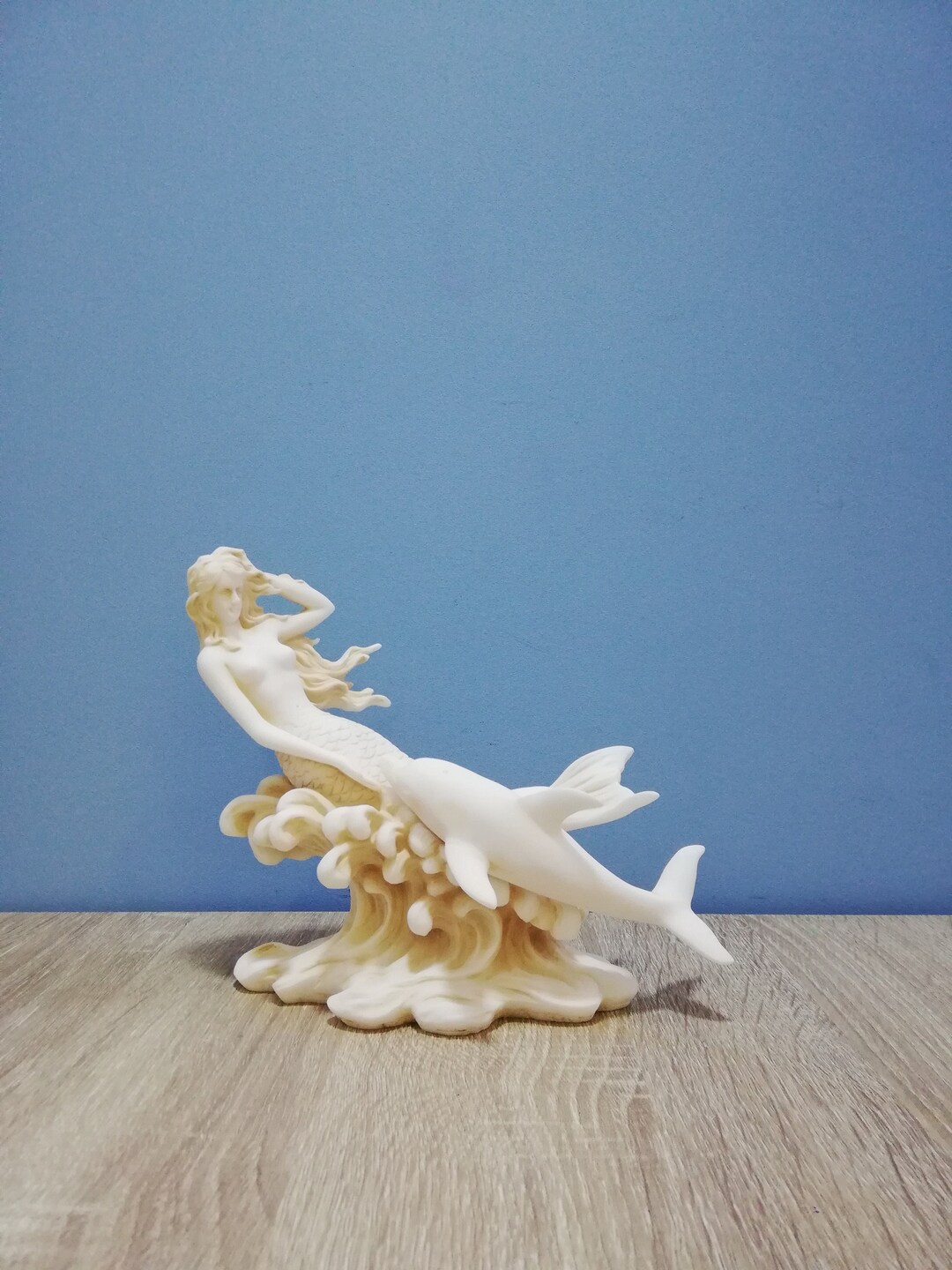 Mermaid on a Wave With a Dolphin 17cm-6.69inh Home Decor Handmade Greek ...