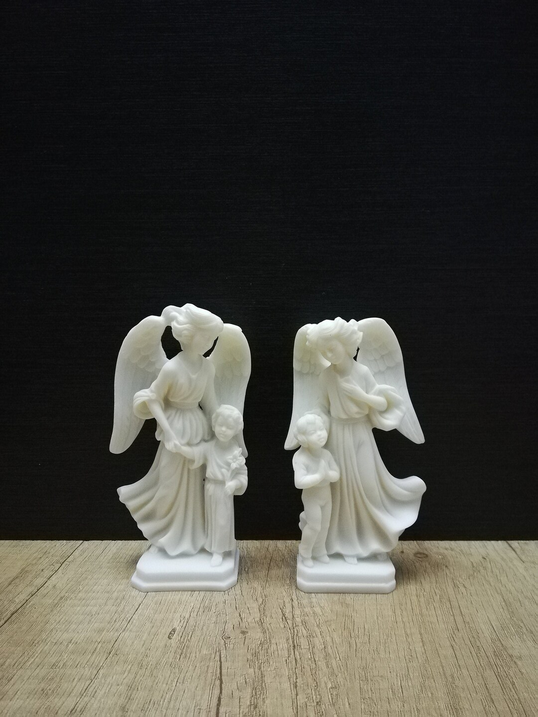 Handmade Cast Alabaster Angel Statues – Boy and Girl, Greek Religious ...