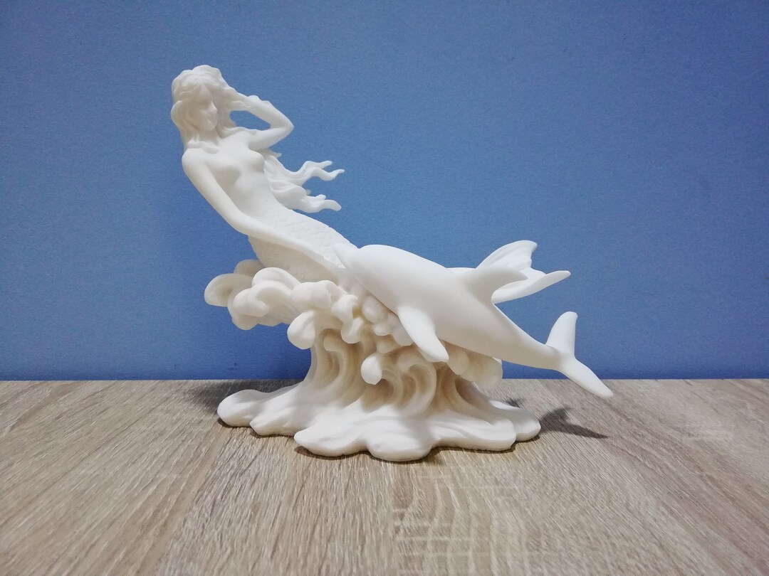 Mermaid on a Wave With a Dolphin 17cm-6.69inh Home Decor Handmade Greek ...