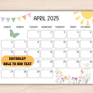 EDITABLE April 2025 Calendar Year Printable-simple Minimalist Wall ...