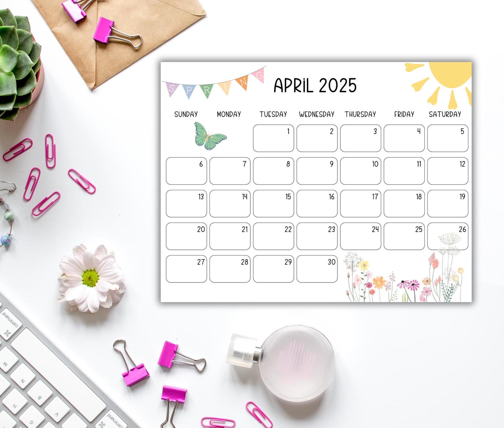 EDITABLE April 2025 Calendar Year Printable-simple Minimalist Wall ...