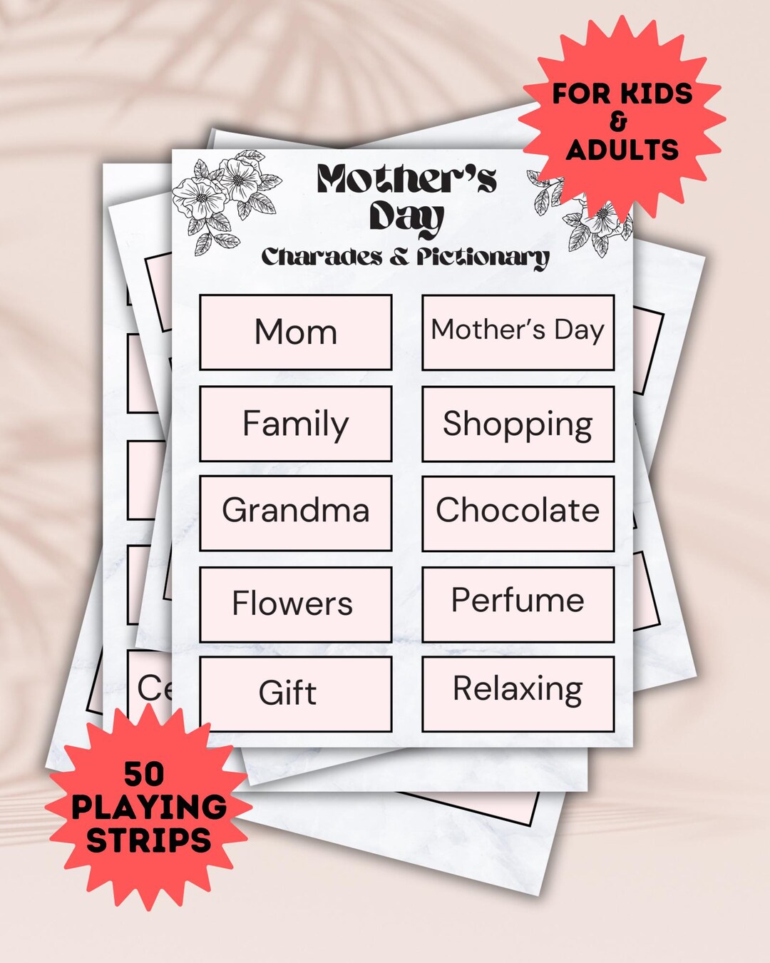 Printable Mothers Day Pictionary - Mothers Day Games - Mothers Day ...