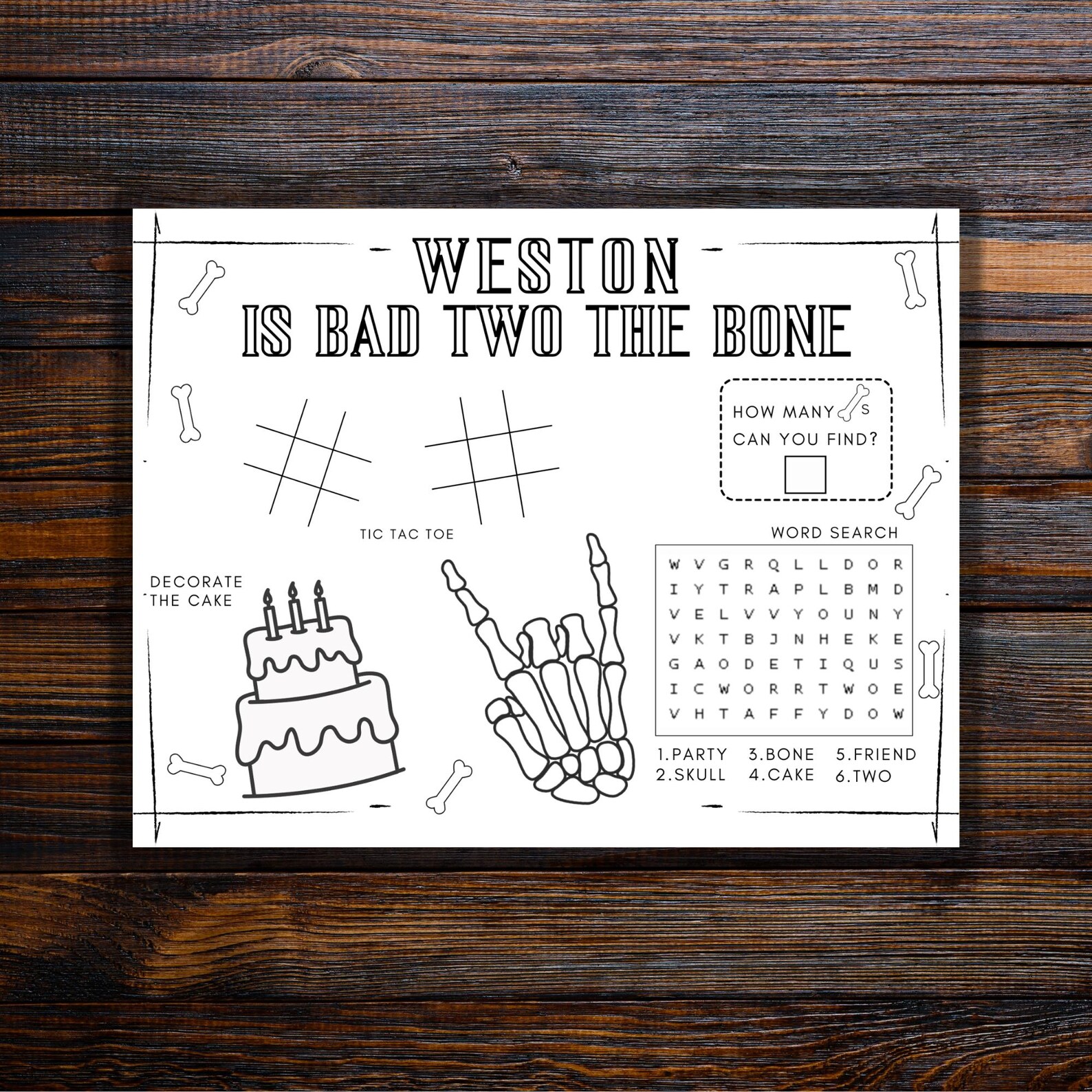 Bad Two the Bone Birthday Party Activity Sheet - Bad Two the Bone Party ...