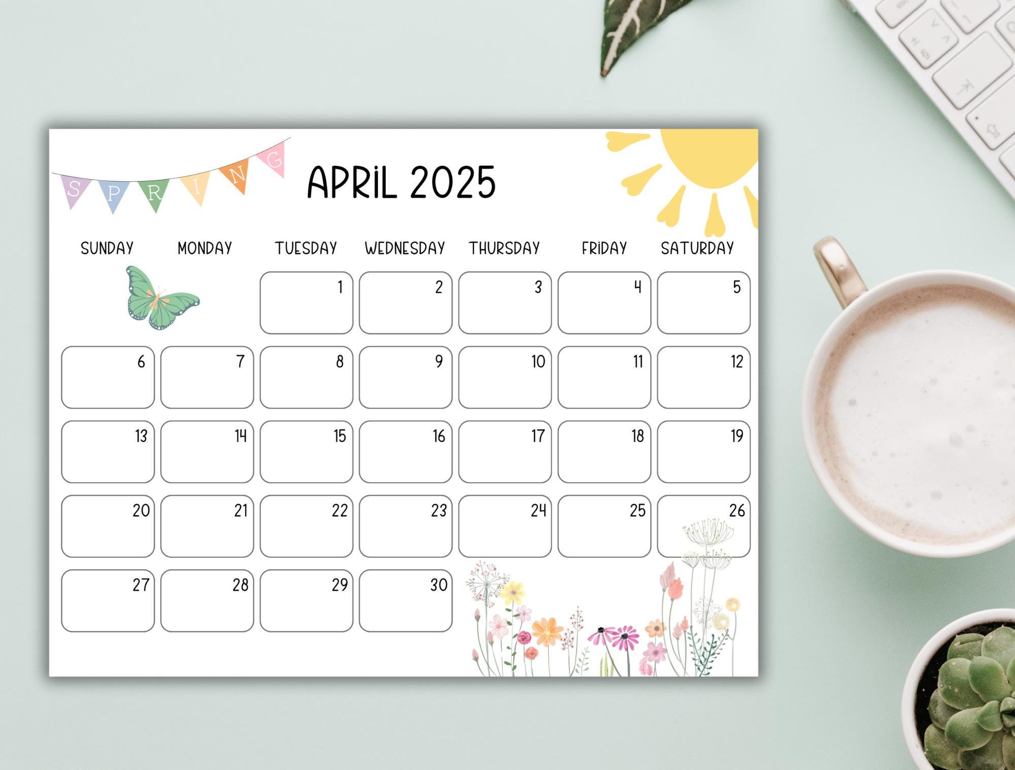 EDITABLE April 2025 Calendar Year Printable-simple Minimalist Wall ...