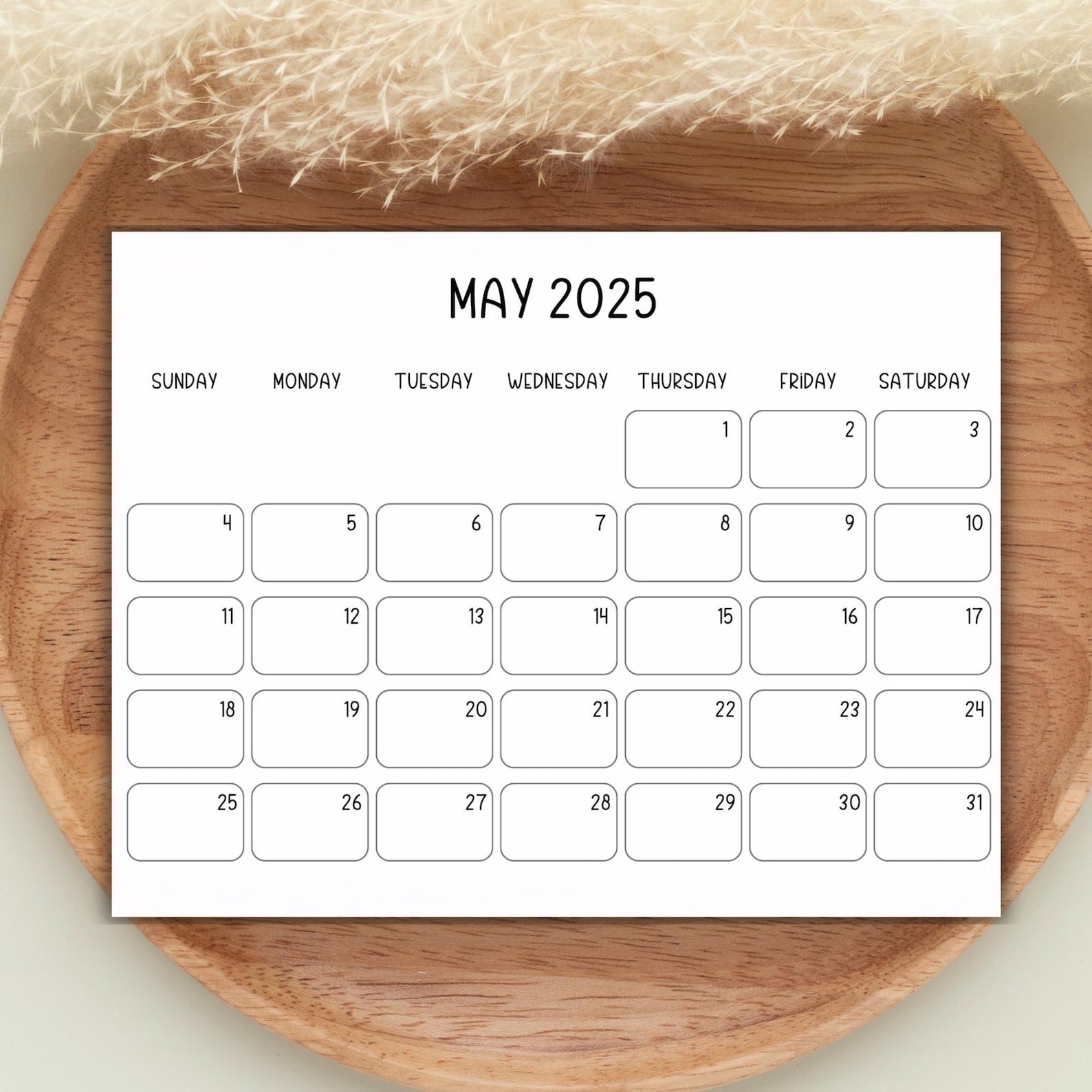 Blank May 2025 Calendar Year Printable, Simple Minimalist Calendar ...
