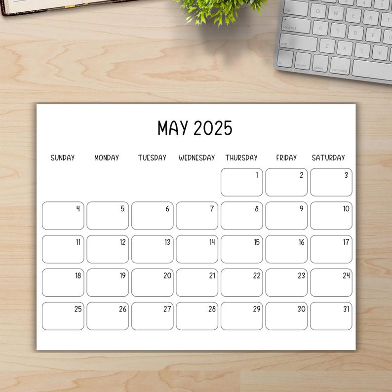 Blank May 2025 Calendar Year Printable, Simple Minimalist Calendar ...