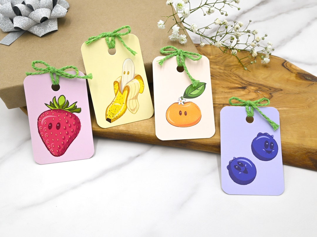 Kawaii Fruit Set of Gift Tags Colorful Strawberry, Blueberry, Banana ...
